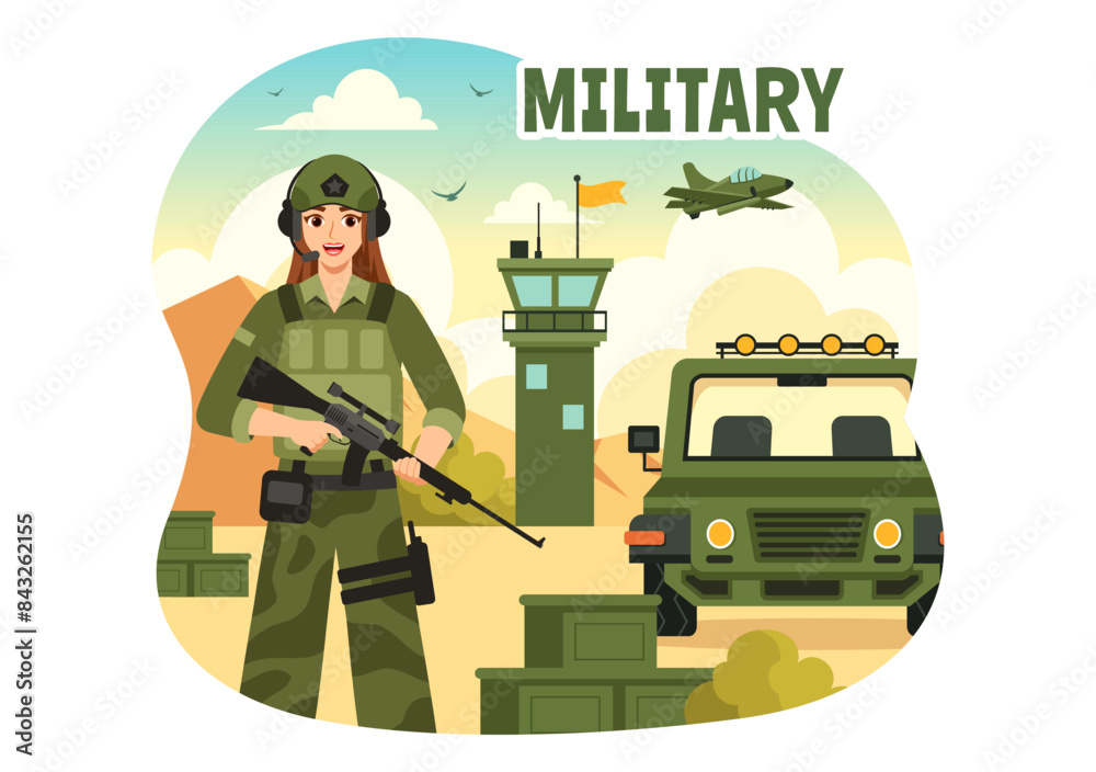 Vector Illustration of Military Army Forces featuring Soldiers, Weapons ...