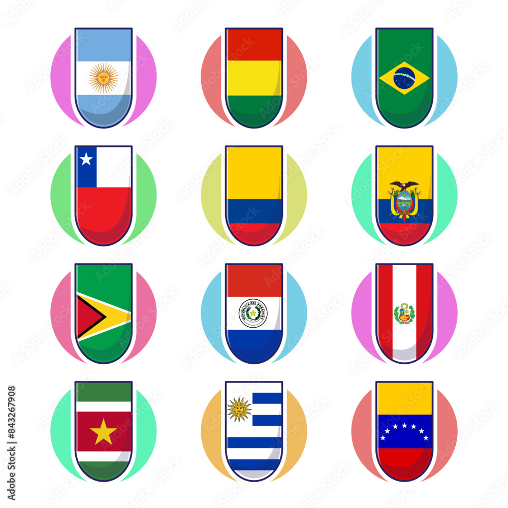 South american continents flags. Cute vector element design, travel ...