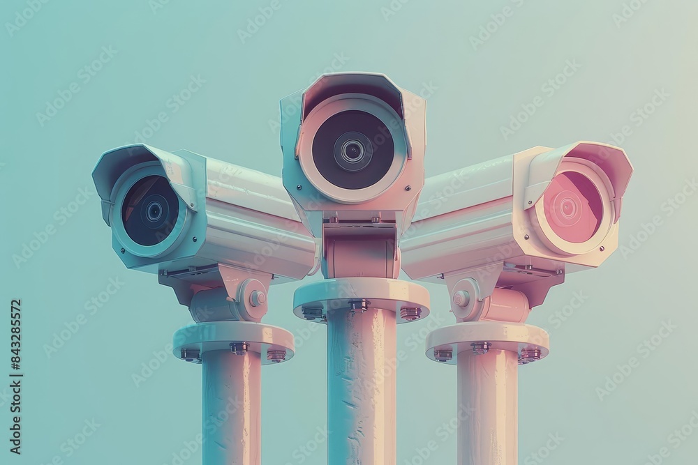 Surveillance cameras icon 3d blender pastel color Abstract background ...