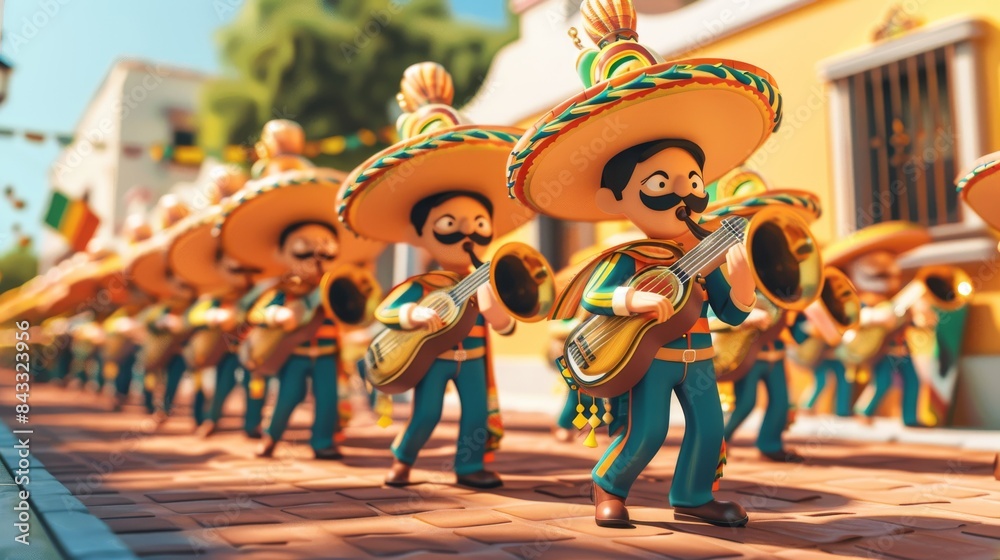 Cartoon vector a marching band performing in a Mexico Independence Day ...