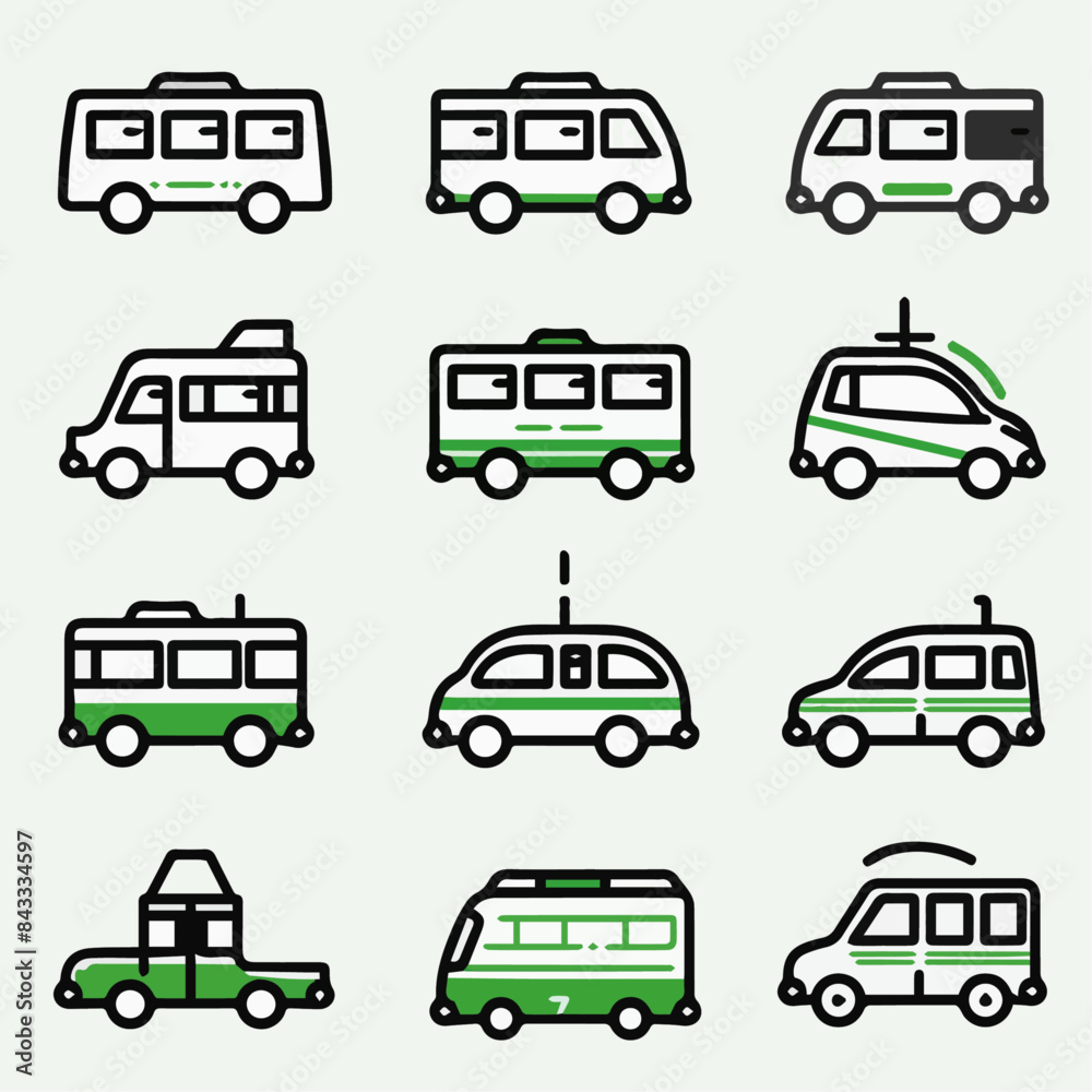 Outline icon set of Cute Transportation Stock Vector | Adobe Stock