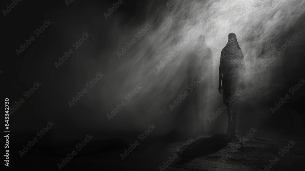 Empty black background with a subtle shadow, double exposure effect ...