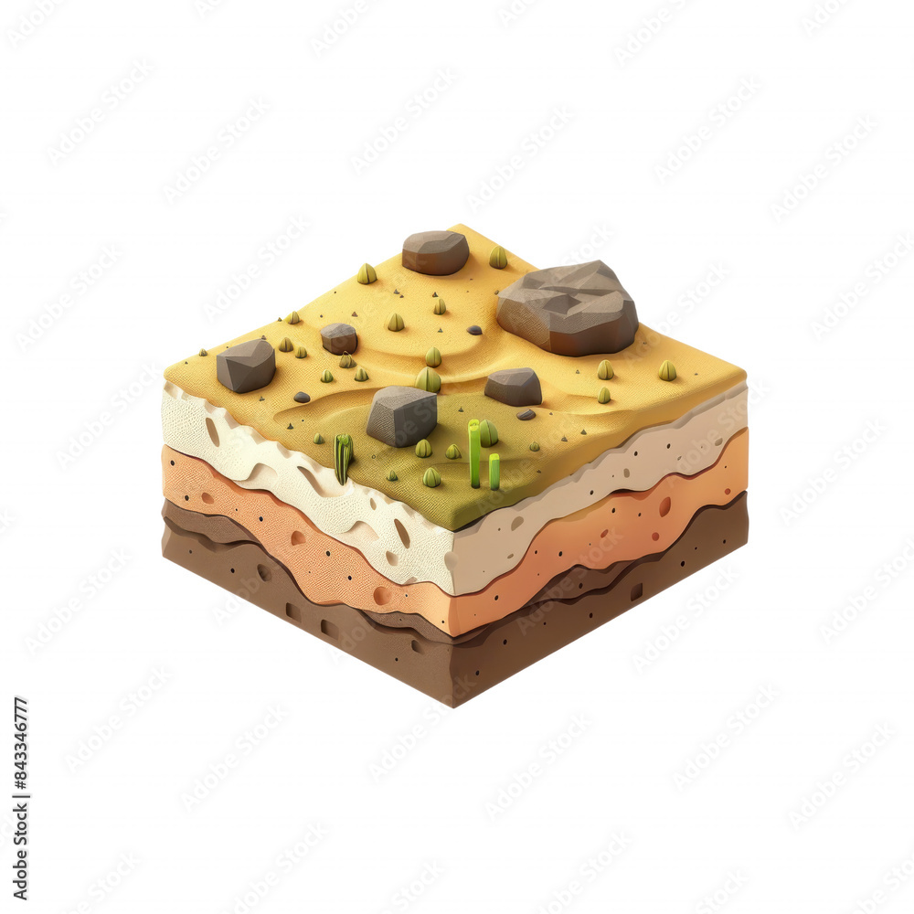 Isometric illustration of cross-section land with layers of soil, rocks ...