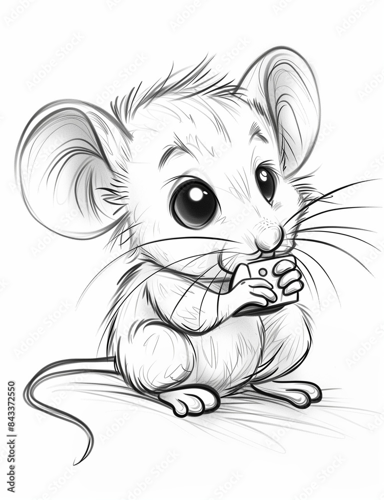 Tiny Mouse with Cheese: Simple Line Art Coloring Page - Easy Coloring ...