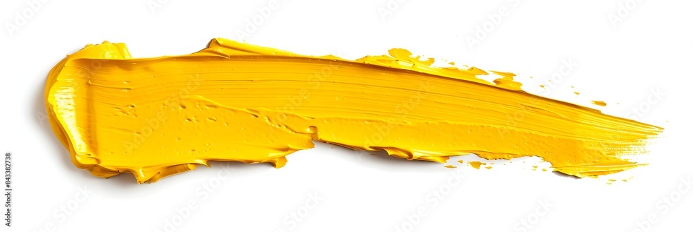 A single stroke of thick yellow paint isolated on white background ...