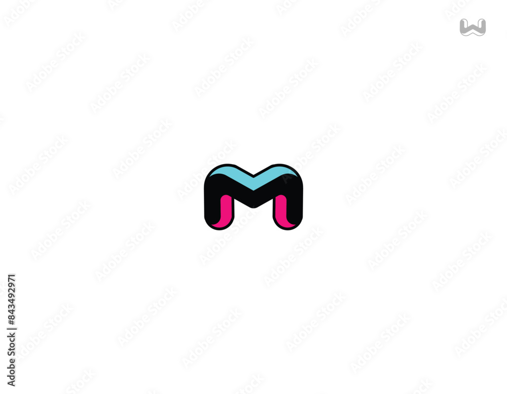 A modern and stylish M shaped logo featuring vibrant cyan and pink ...