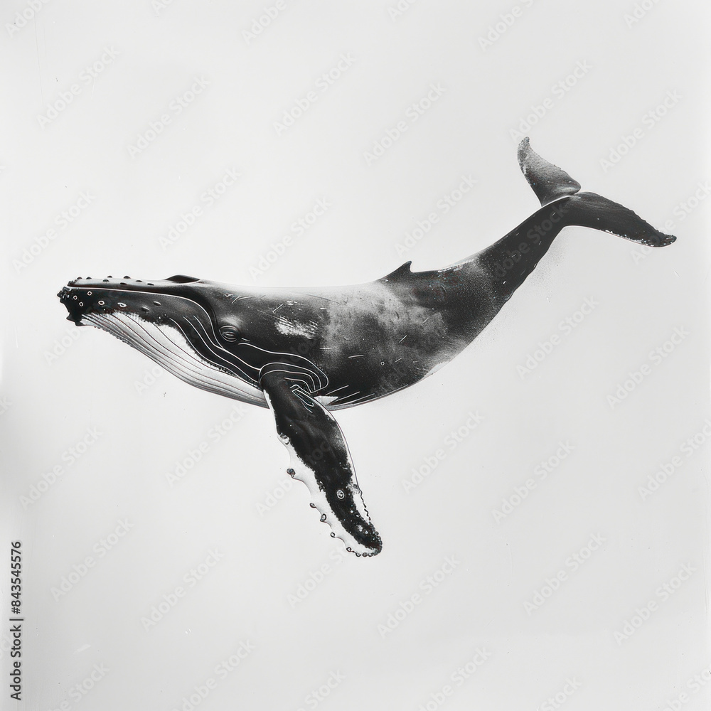 Stunning monochrome image of a humpback whale breaching, capturing the ...