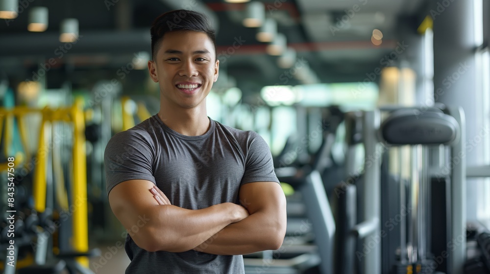 Filipino Male Fitness Trainer Standing Confidently in the Gym ...