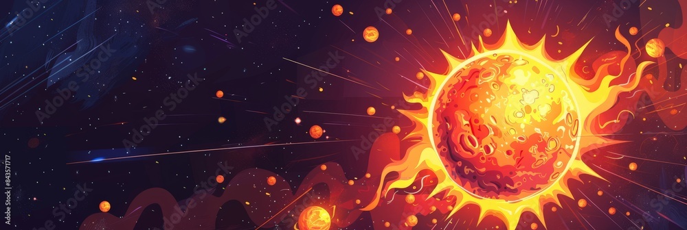 Creative depiction of the sun with vibrant solar flares and magnetic ...