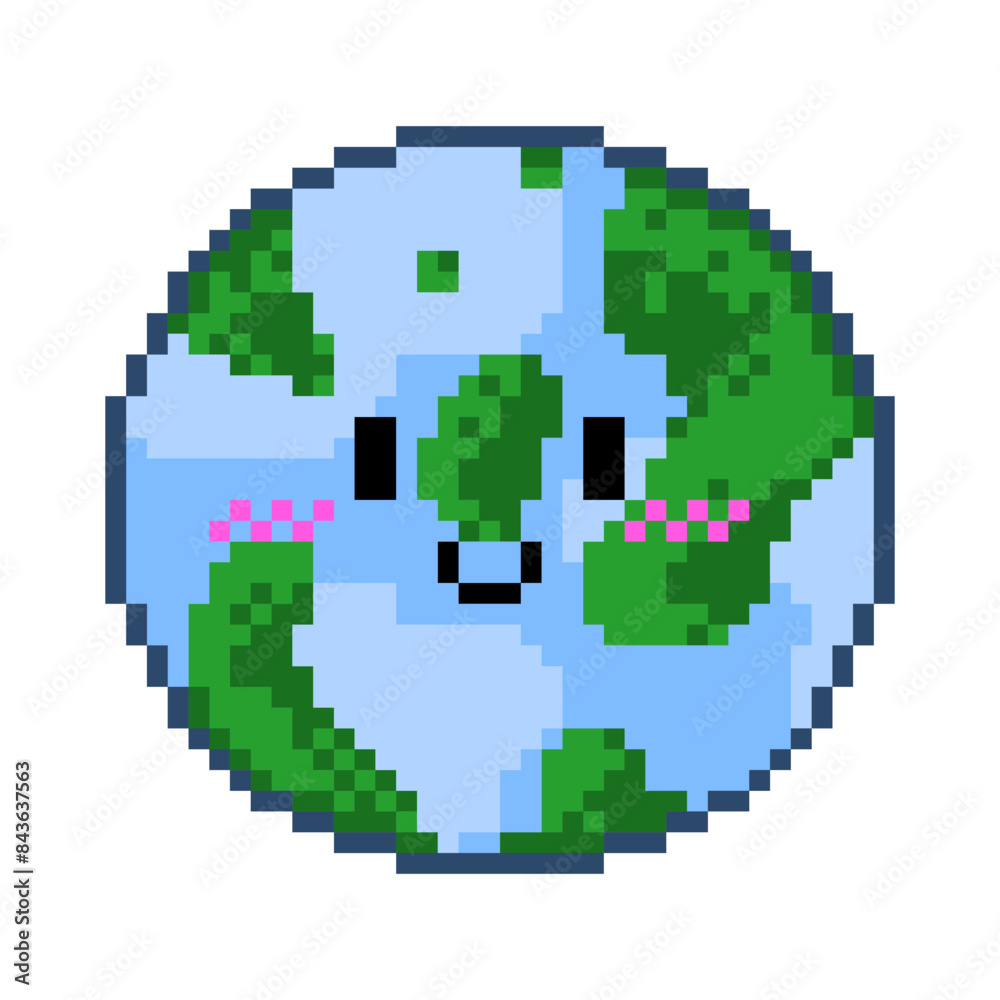 Planet earth pixel art. Cartoon vector character. Illustration of ...