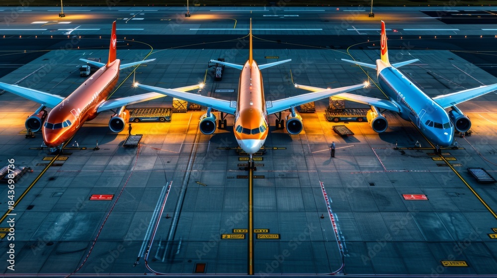 Design an aerial perspective of an airport tarmac, with luggage carts ...