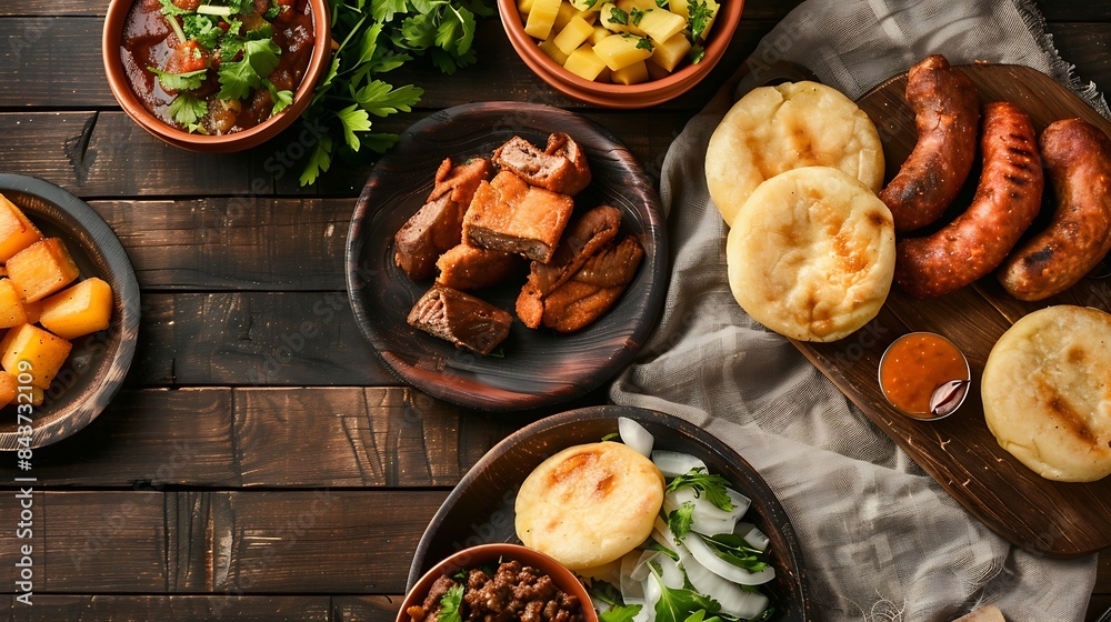 fried or chopped Veal chicken beef chorizo yuca and arepa traditional ...