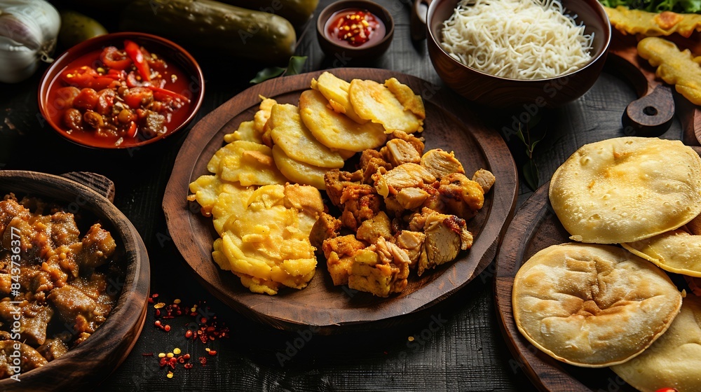 fried or chopped Veal chicken beef chorizo yuca and arepa traditional ...