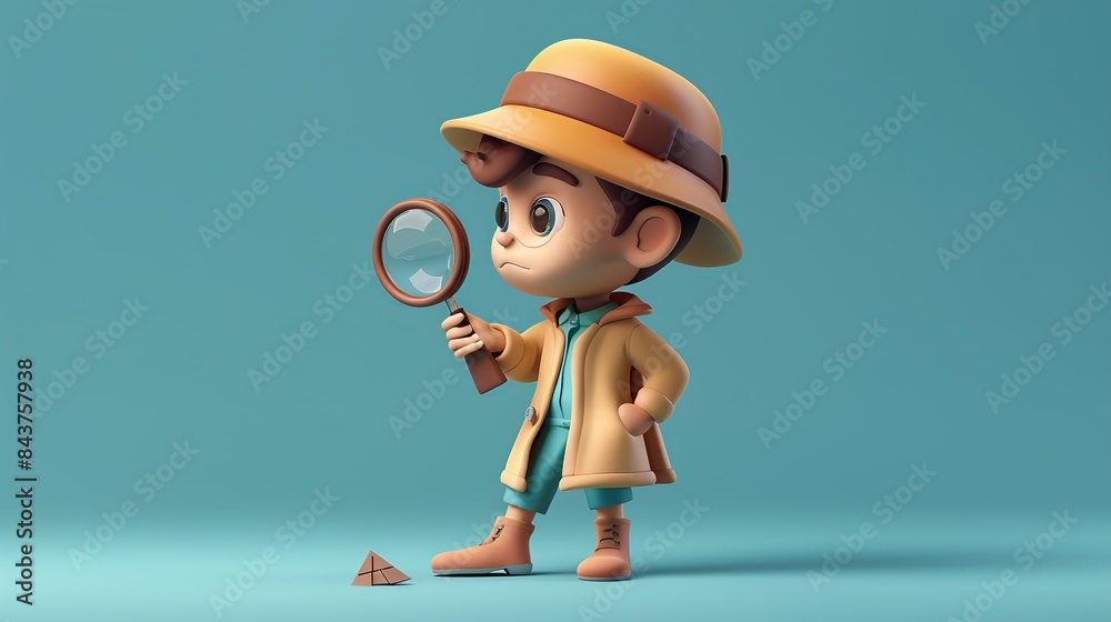 A boy dressed as a detective, with a trench coat and magnifying glass ...