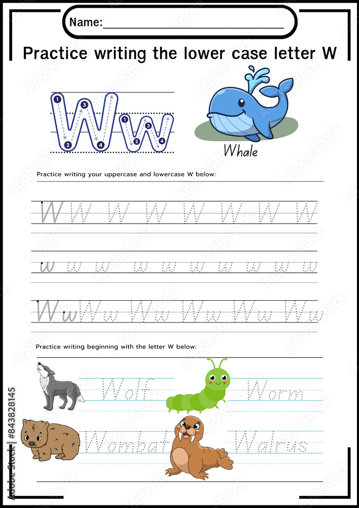 English alphabet writing practice sheets with cute pictures for kids to ...