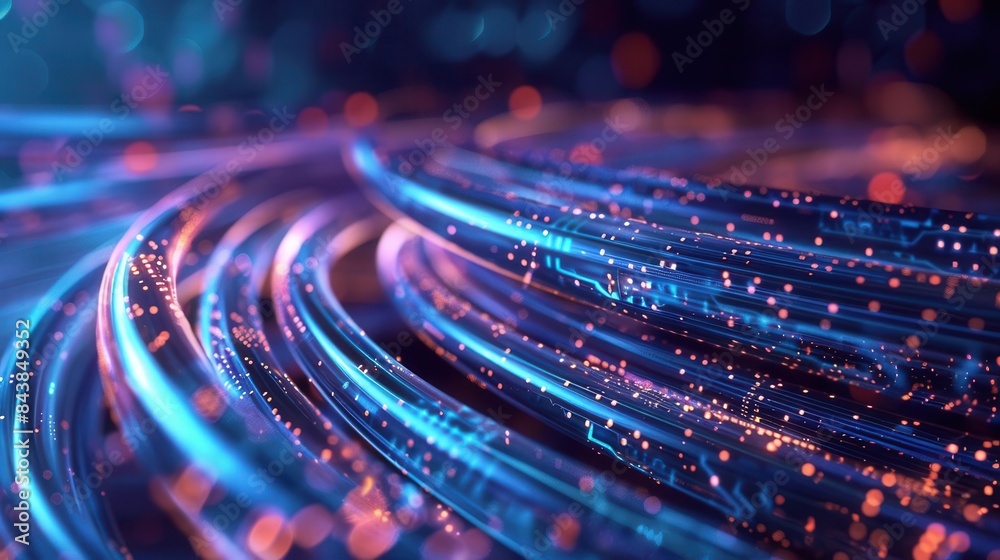 futuristic fiber optic technology concept with glowing cables and data ...