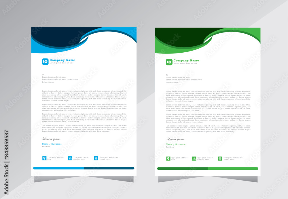 Simple letterhead template with standard A4 sizes, Green and blue ...