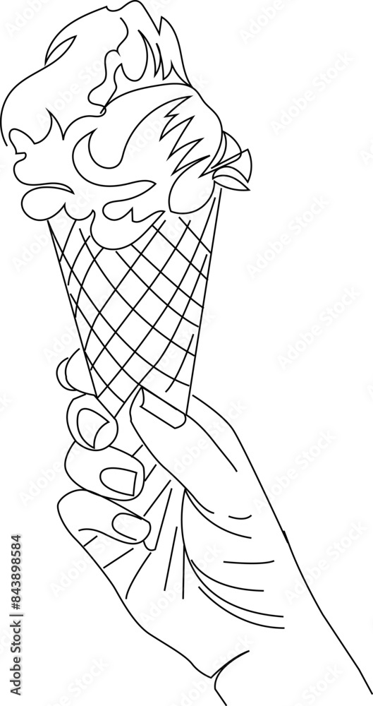 line drawing of ice cream with hand. Ice cream gelato outline vector ...