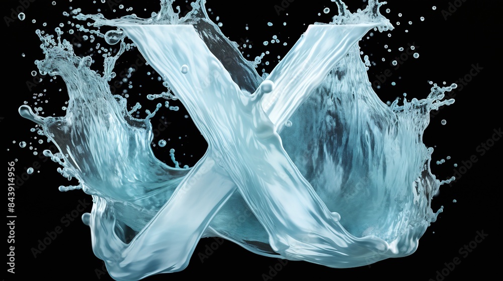 Realistic water font, letter X flow splash type, liquid aqua typeface ...