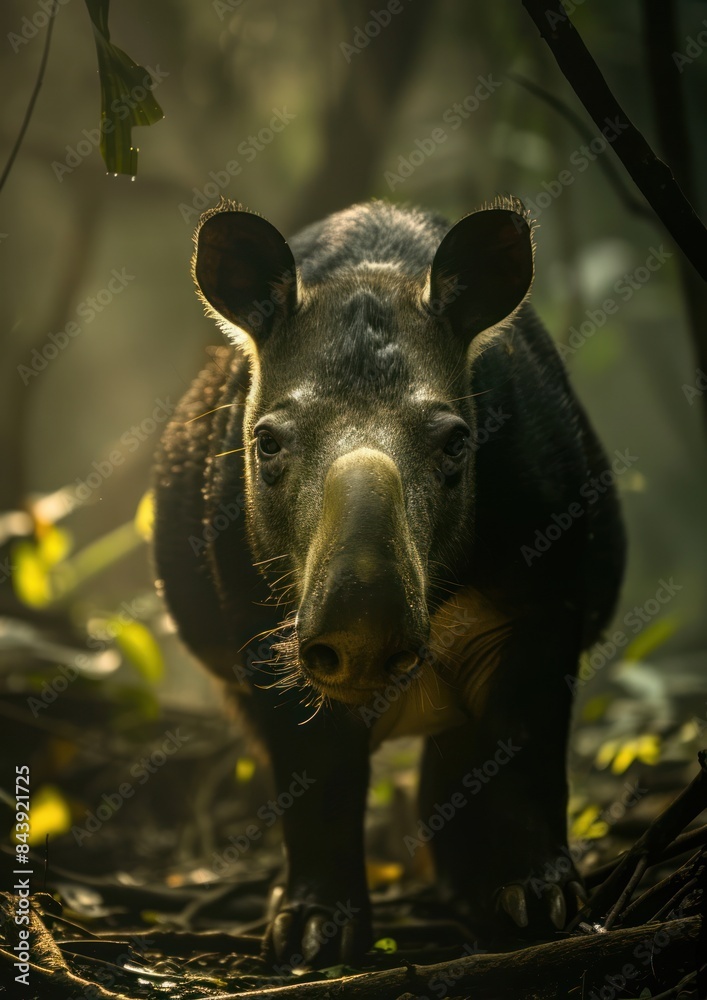 Malayan Mountain Tapir in the Wild - An intimate close-up shot of a ...