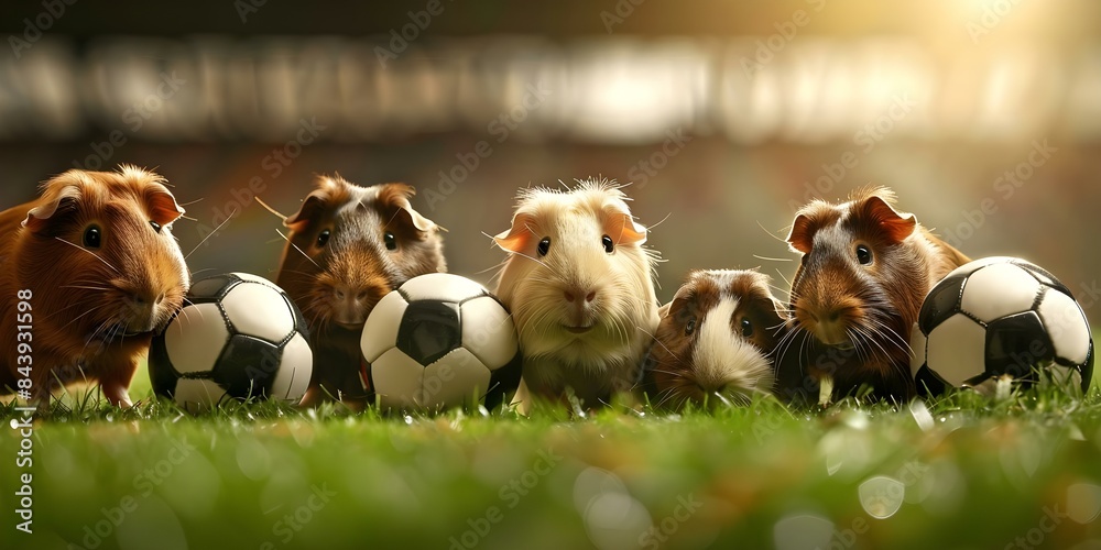 Guinea pigs playing soccer in a stadium with a cinematic view. Concept ...