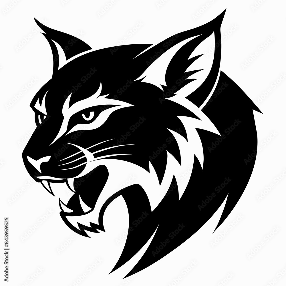 Bobcat angry head side view, vector silhouette, white background Stock ...