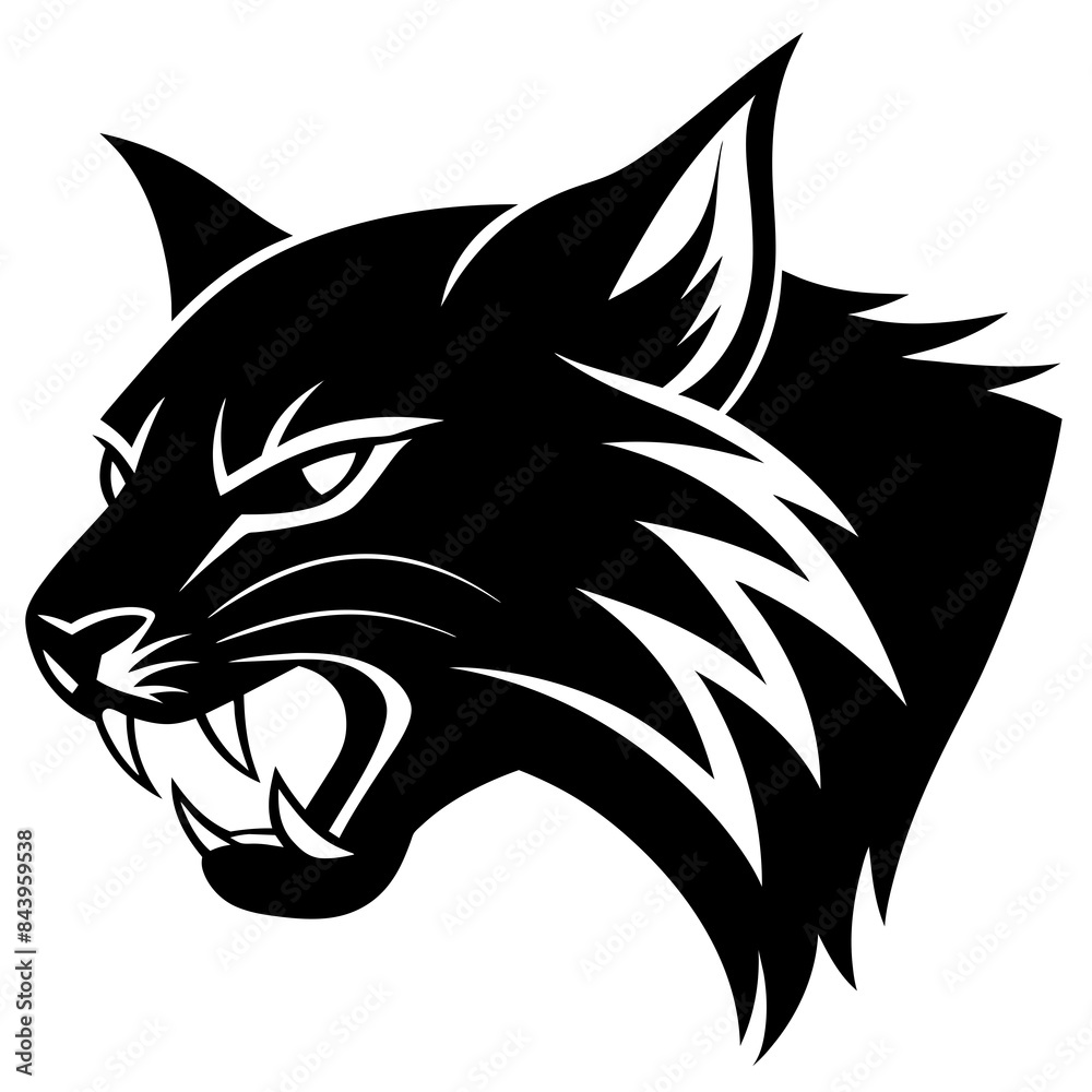 Bobcat angry head side view, vector silhouette, white background Stock ...
