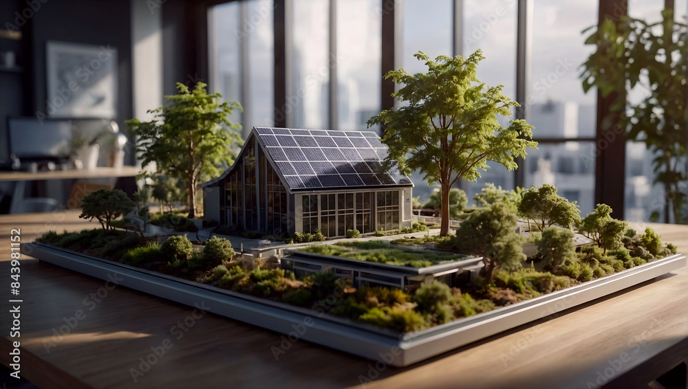 3d model of sustainable building project, eco friendly mini layout of ...