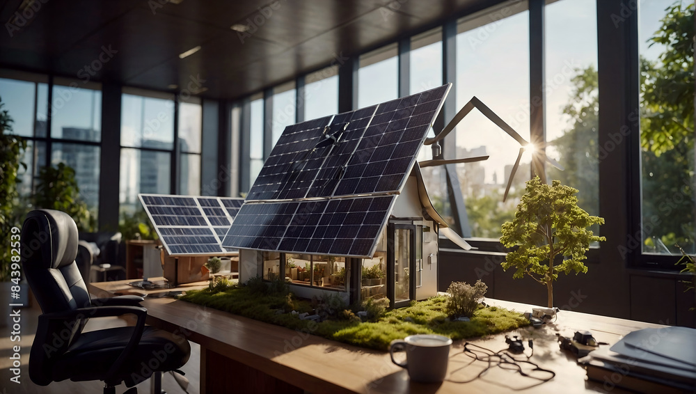 3d model of sustainable building project, eco friendly mini layout of ...