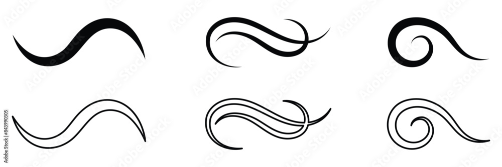 Set of Swoosh and swoop underline typography tails shape in flat styles ...