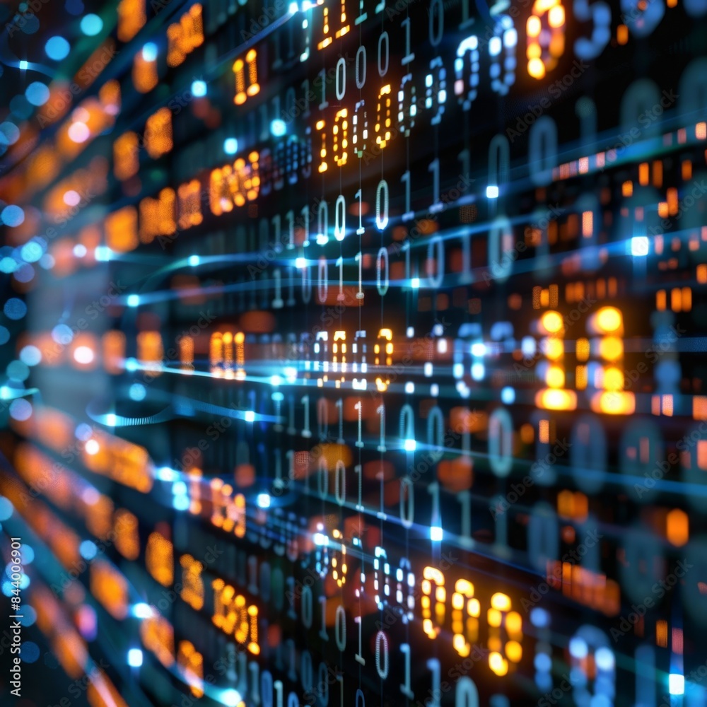 Data code binary background, digital binary data on computer screen, matrix pattern, cyberspace ...