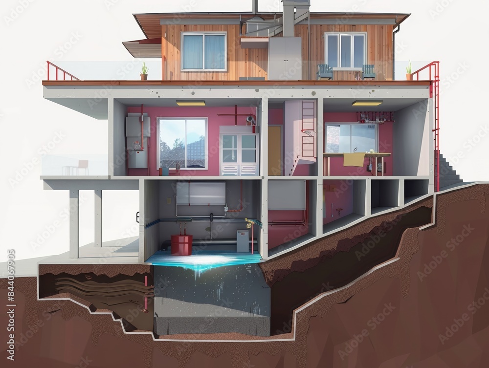 Basement waterproofing flat design side view basement protection ...