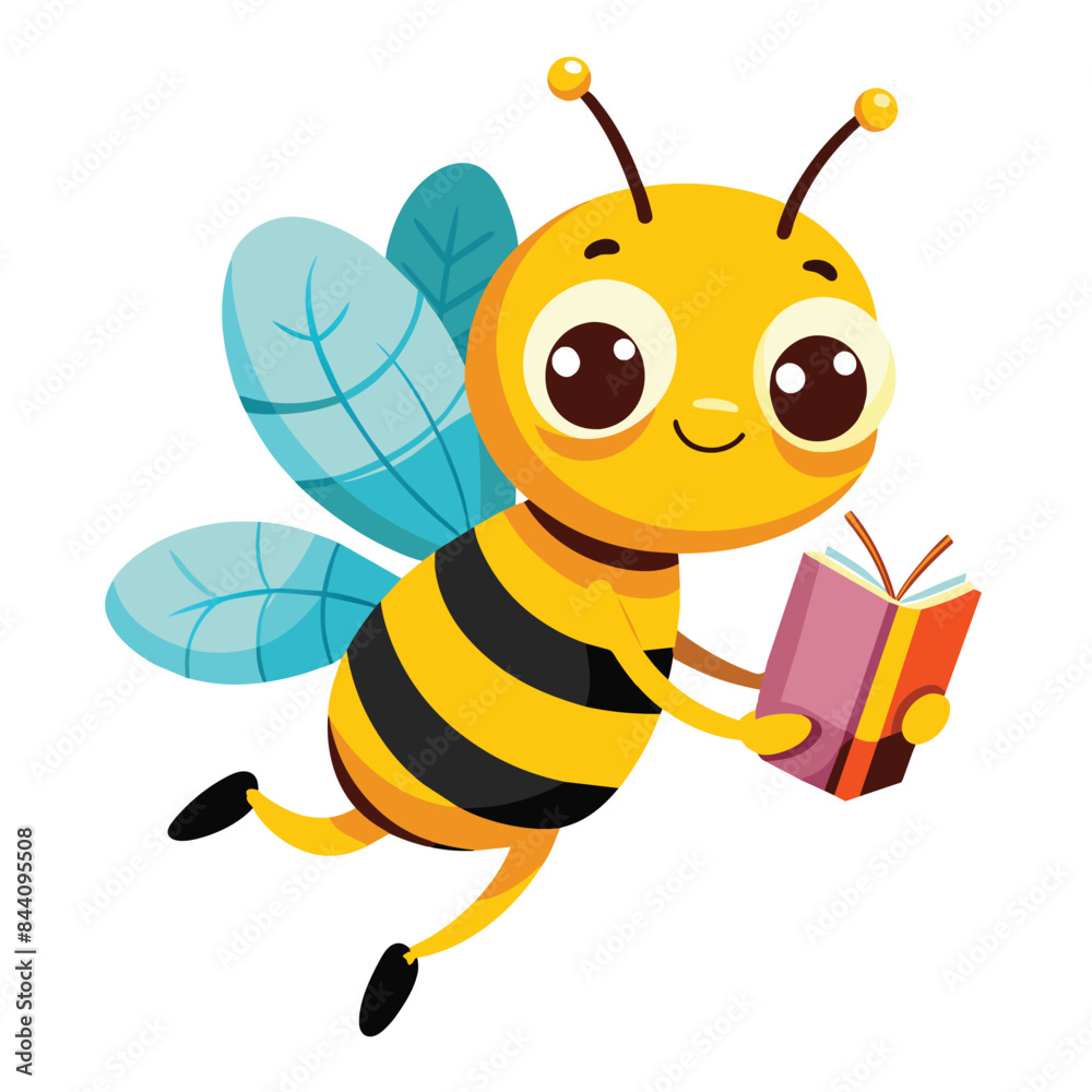 Cartoon cute bee carrying a learning book Stock Vector | Adobe Stock