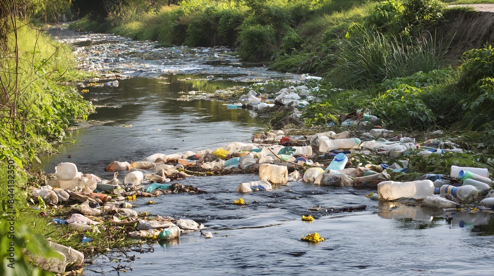 Photo Stock River covered with garbage: Photo of a river or lake ...