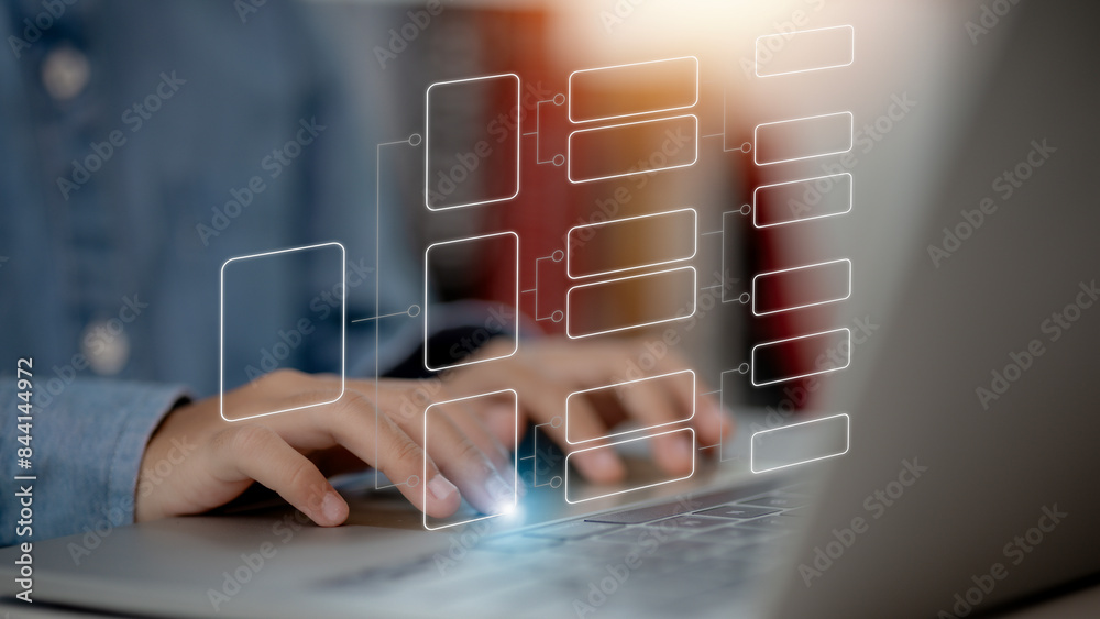 Zdjęcie bez tantiem: Business process flowchart, implement and improve on virtual screen ...