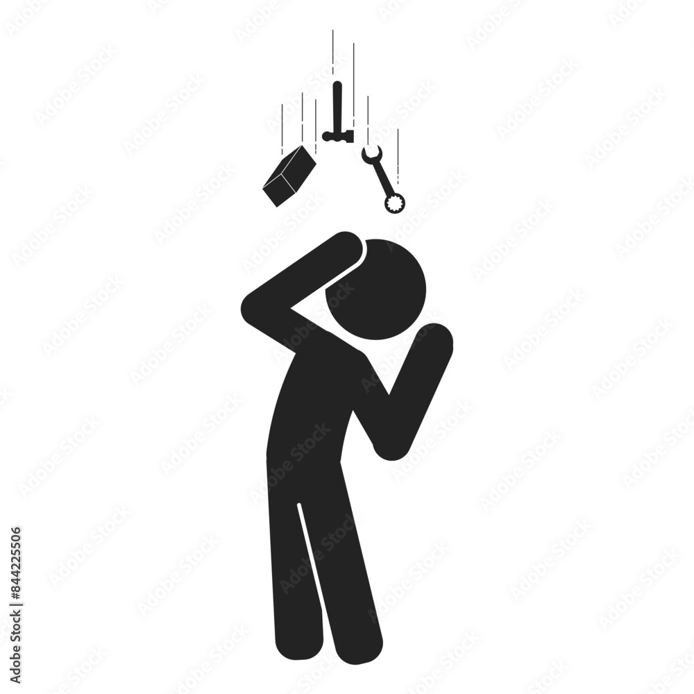 Isolated pictogram safety sign hammer falling on head use for safety ...