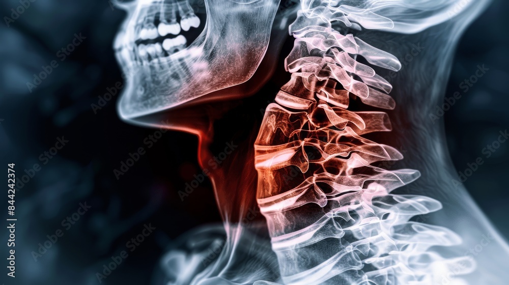 A detailed x-ray of a real person's neck, revealing transparent ...
