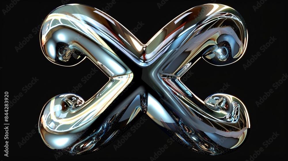 Gleaming 3D metallic letter X in a vintage futuristic bubble design ...
