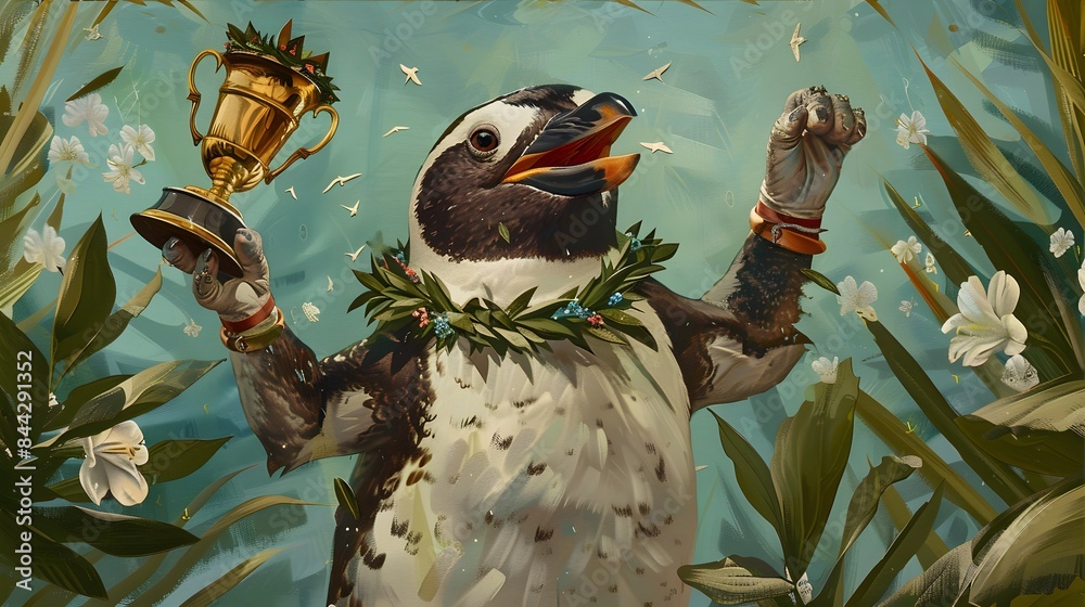 ภาพประกอบ Stock Illustration of Penguin celebrating a golf victory ...