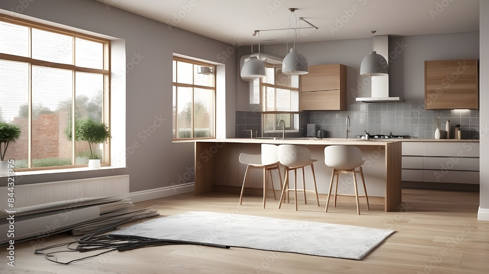 Illustrate a home building or refurbishment project, combining ...