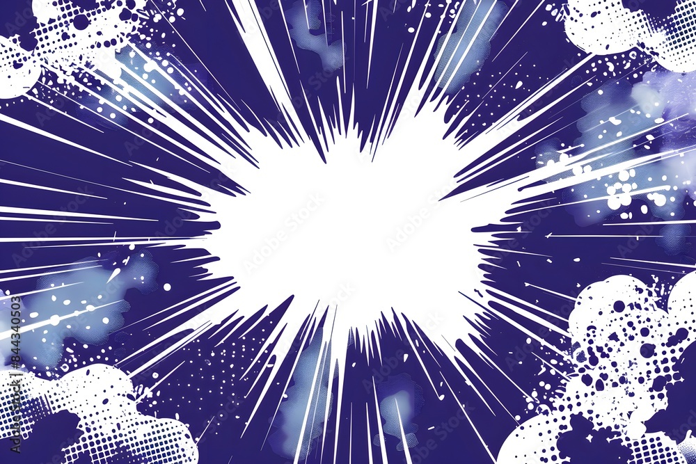 Abstract blue and white comic book explosion background with empty ...