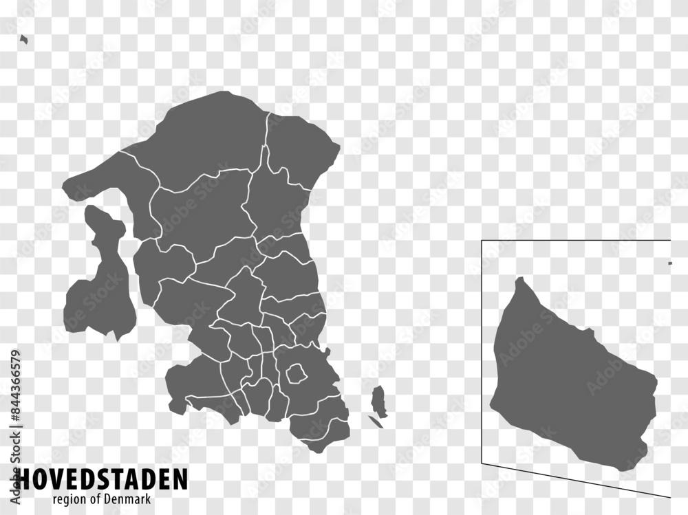 Blank map Capital Region of Denmark. High quality map Capital Region ...