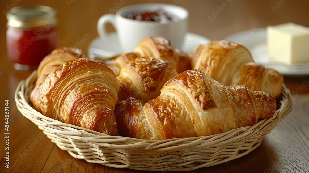 Croissants: A basket of freshly baked croissants, golden and flaky, a ...