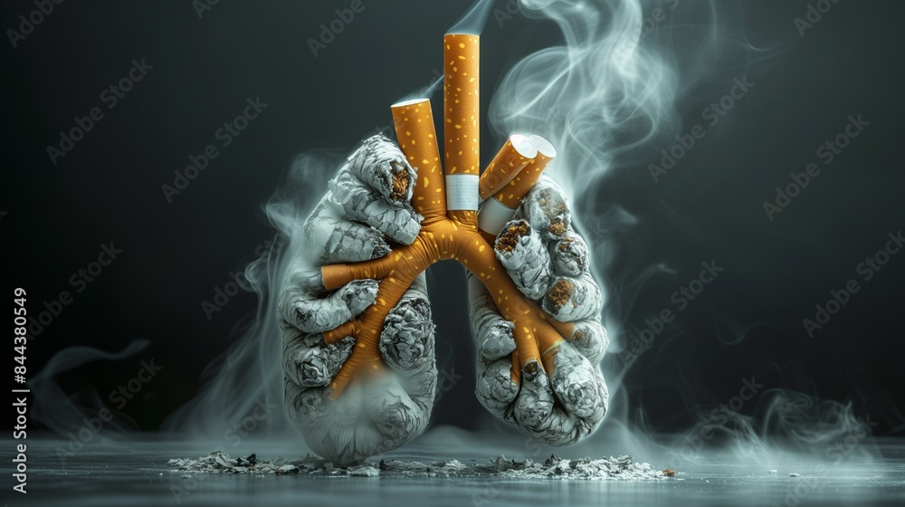A surreal composition of burnt cigarettes forming the shape of human ...