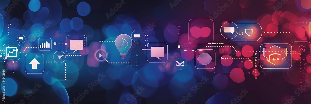 abstract digital communication background with social media icons and ...