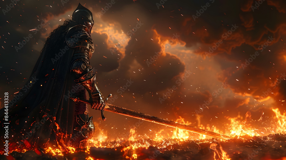 Cool 3D fire sword dark knight Stock Photo | Adobe Stock