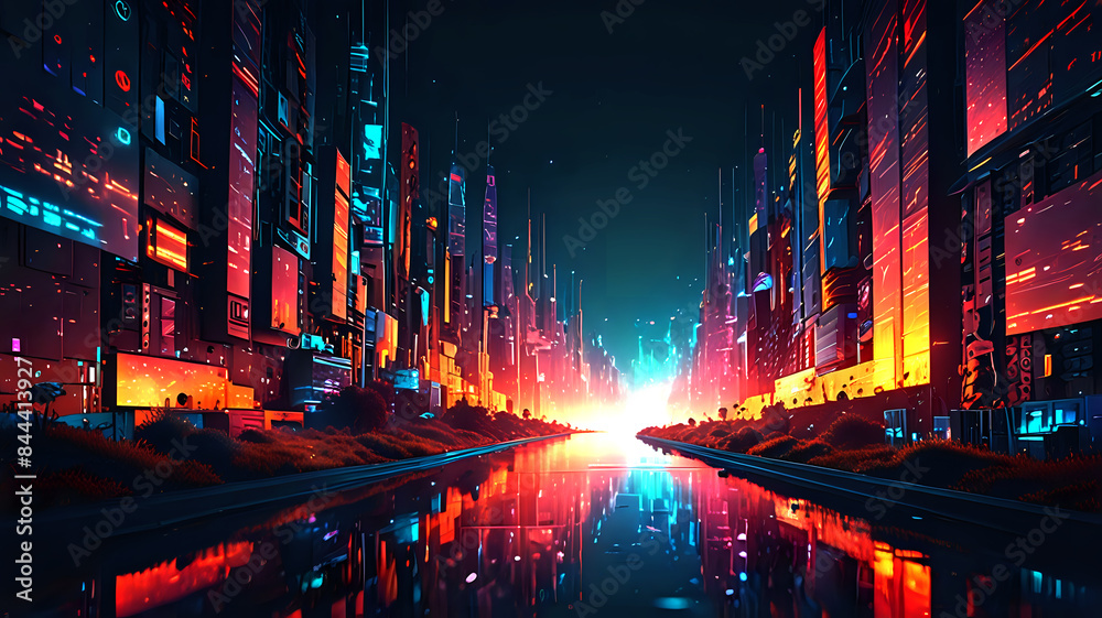 Abstract digital art with a glowing matrix effect technology background ...