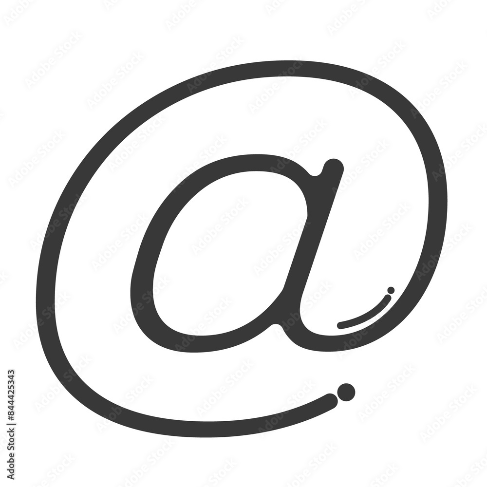 Black and white "At sign" letter a with a curved line. The line draw ...