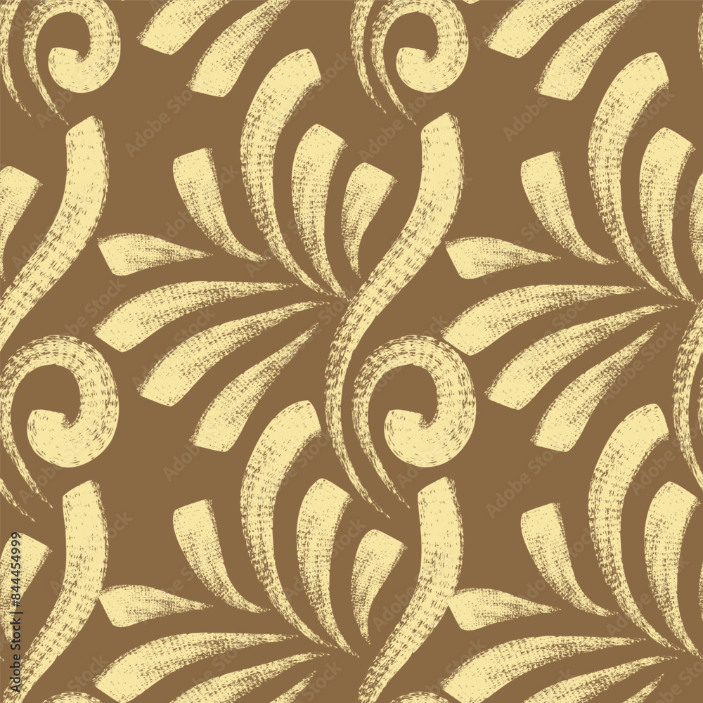 Seamless pattern with textured lines and curls. Beige grunge curves ...