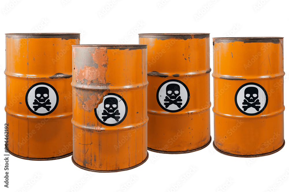 Barrel with toxic waste. Biohazard warning sign human skull with ...
